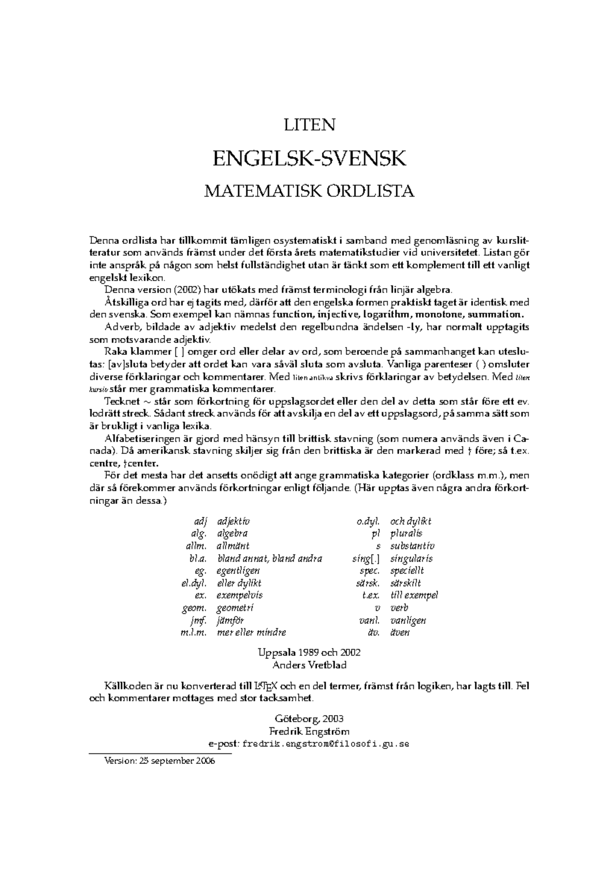 Ordlista-MVE491 - ordlista på begrepp - LITEN ENGELSK-SVENSK MATEMATISK ...