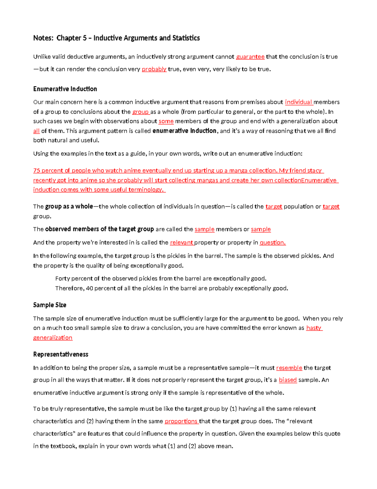 Notes Chapter 5 002749965 - Notes: Chapter 5 – Inductive Arguments and ...