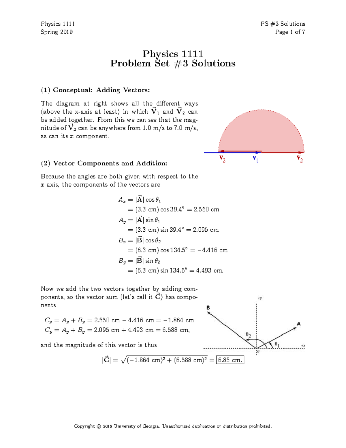 1111 PS03 Sp19 solns - hw 3 - Physics 1111 Spring 2019 PS #3 Solutions ...