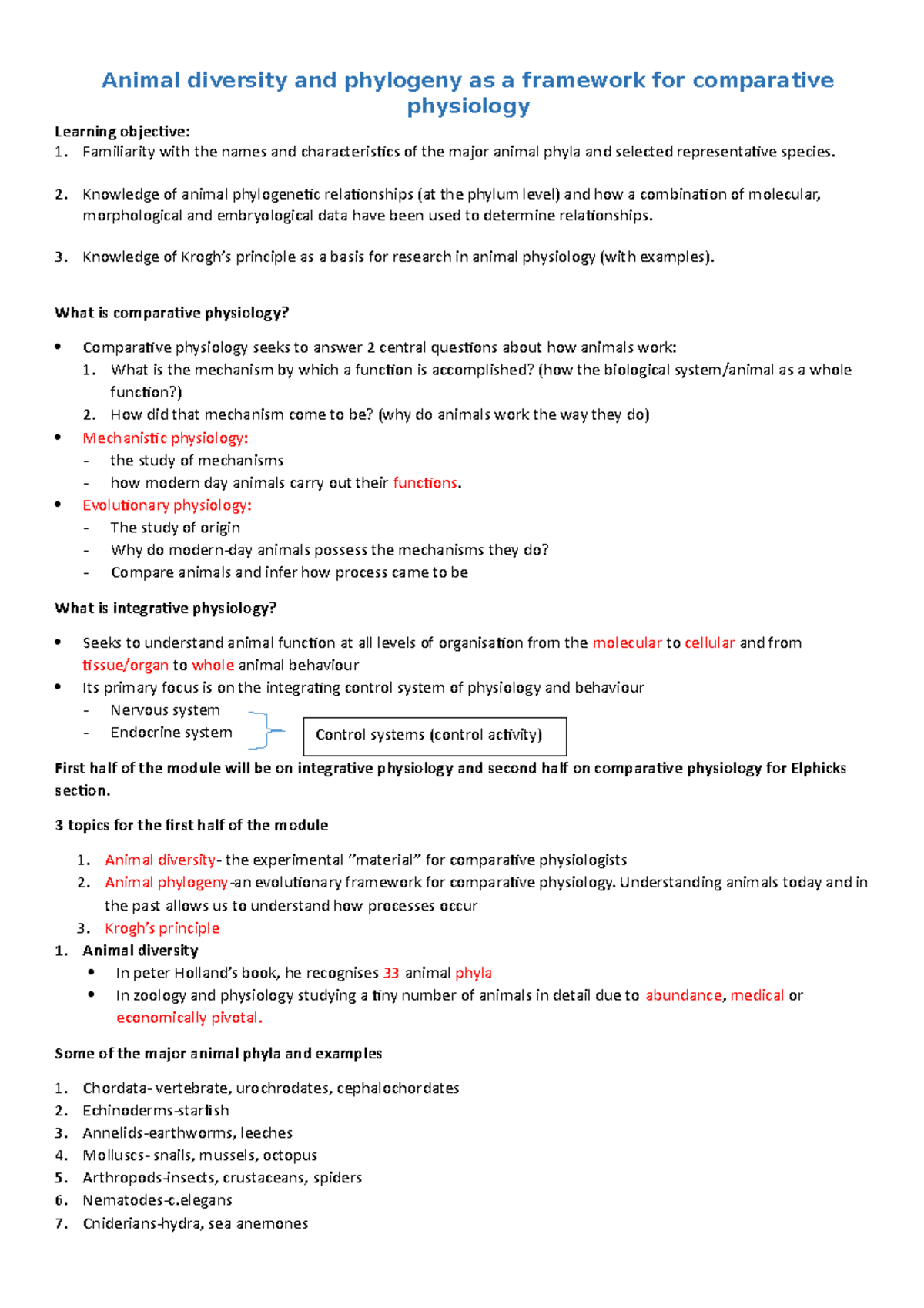 2. Lecture 1 Notes - Animal diversity and phylogeny as a framework for ...