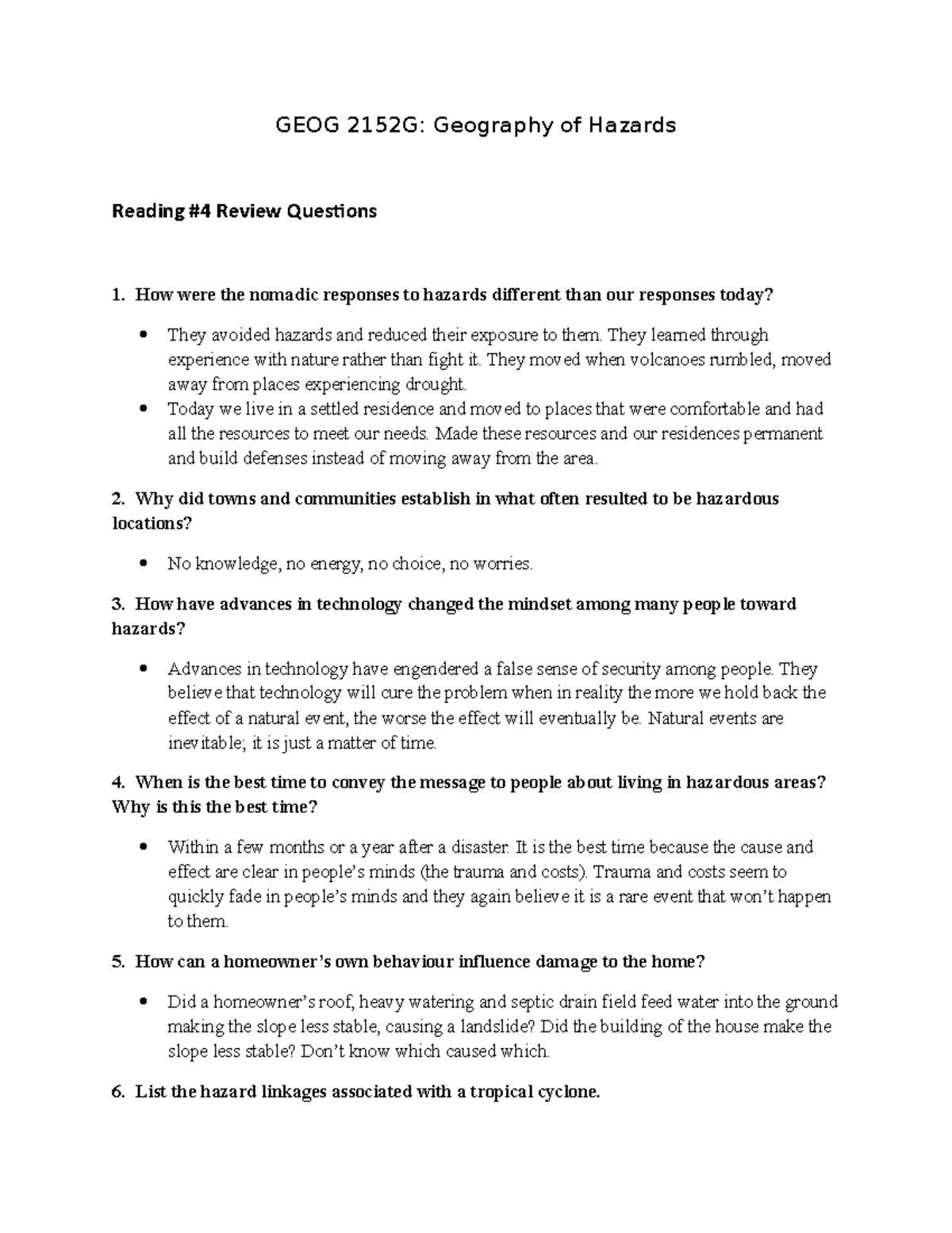 Reading 4 Questions - Geo Of Hazards - GEOG 2152G: Geography of Hazards ...