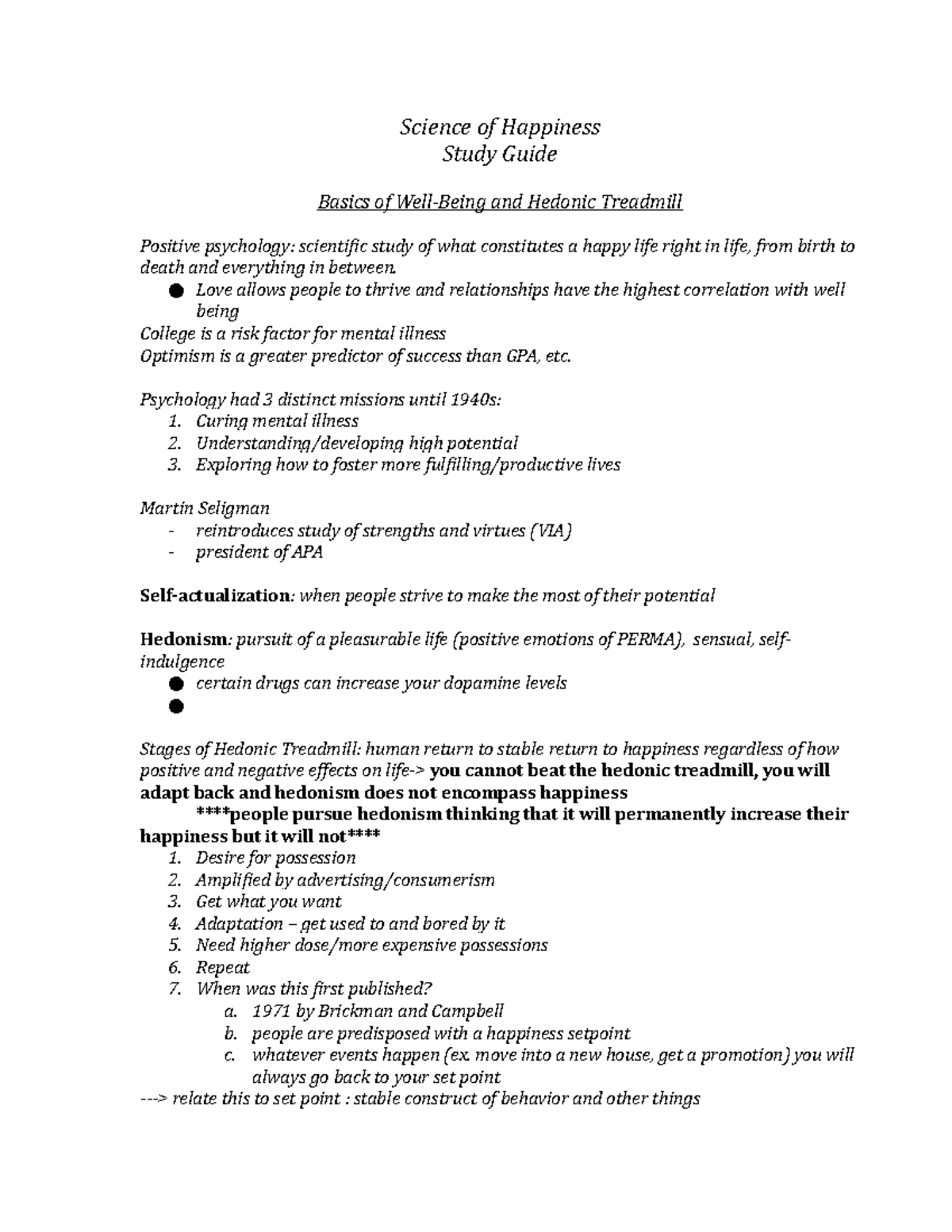 Science of Hapiness Final Study Guide - Science of Happiness Study ...