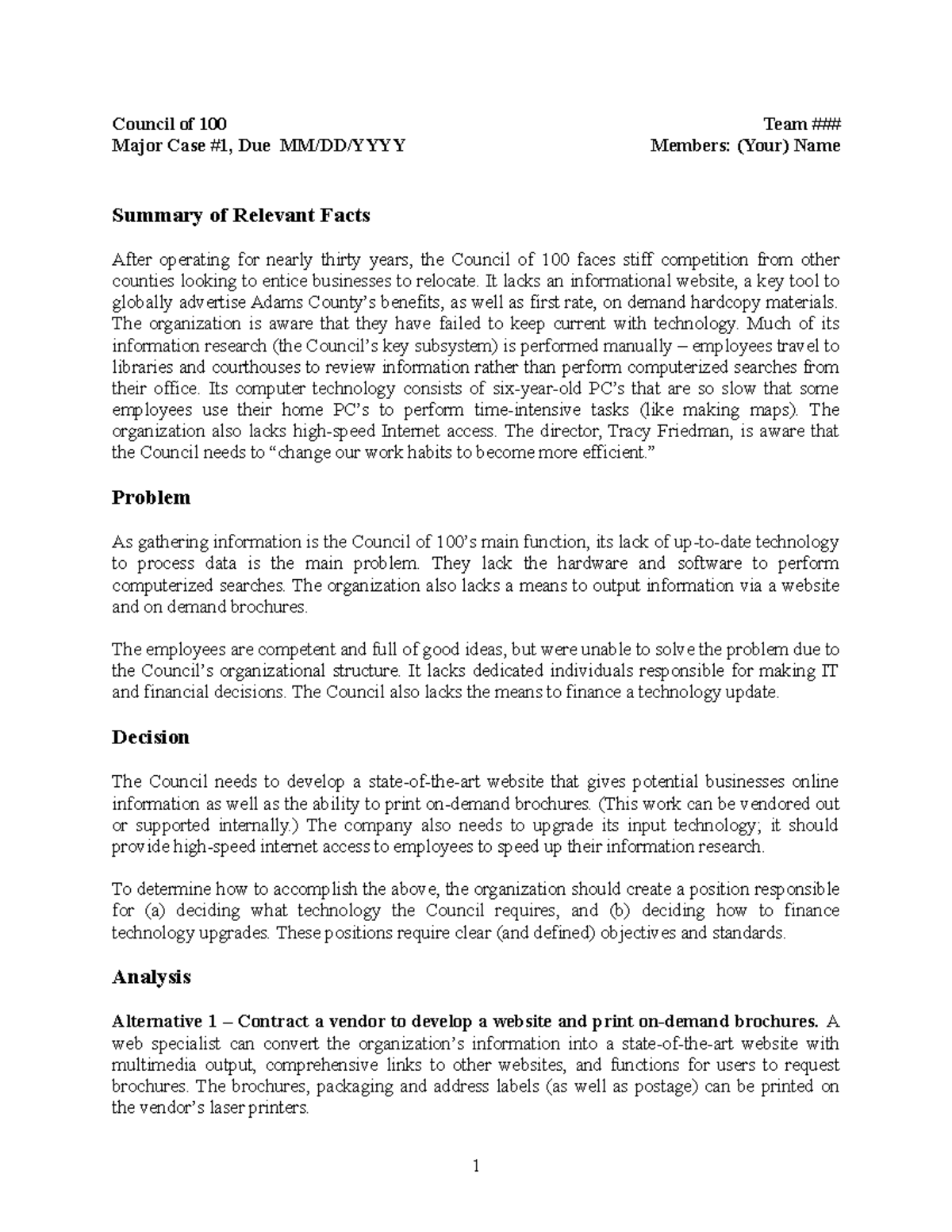 Major Case Report Example 2 - Council of 100 Team ### Major Case #1 ...