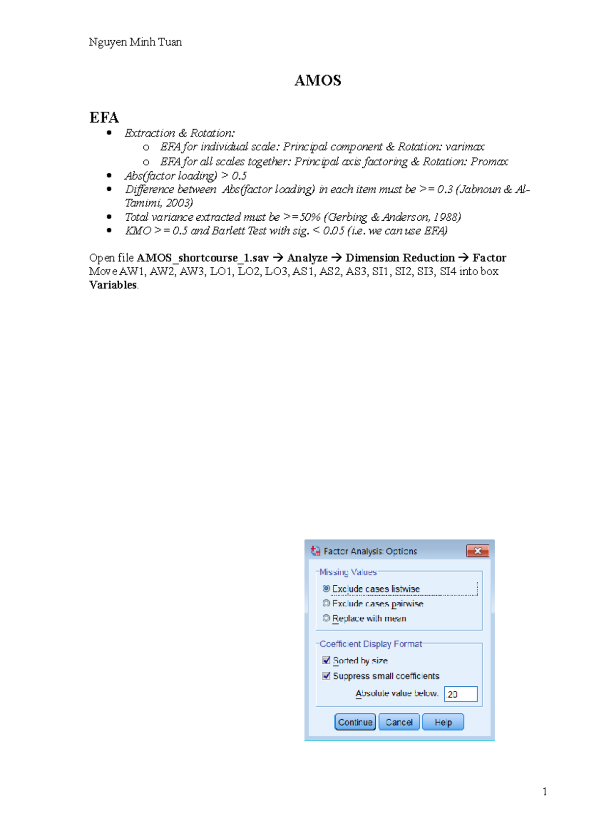Short Course of AMOS - AMOS EFA Extraction & Rotation: o EFA for ...