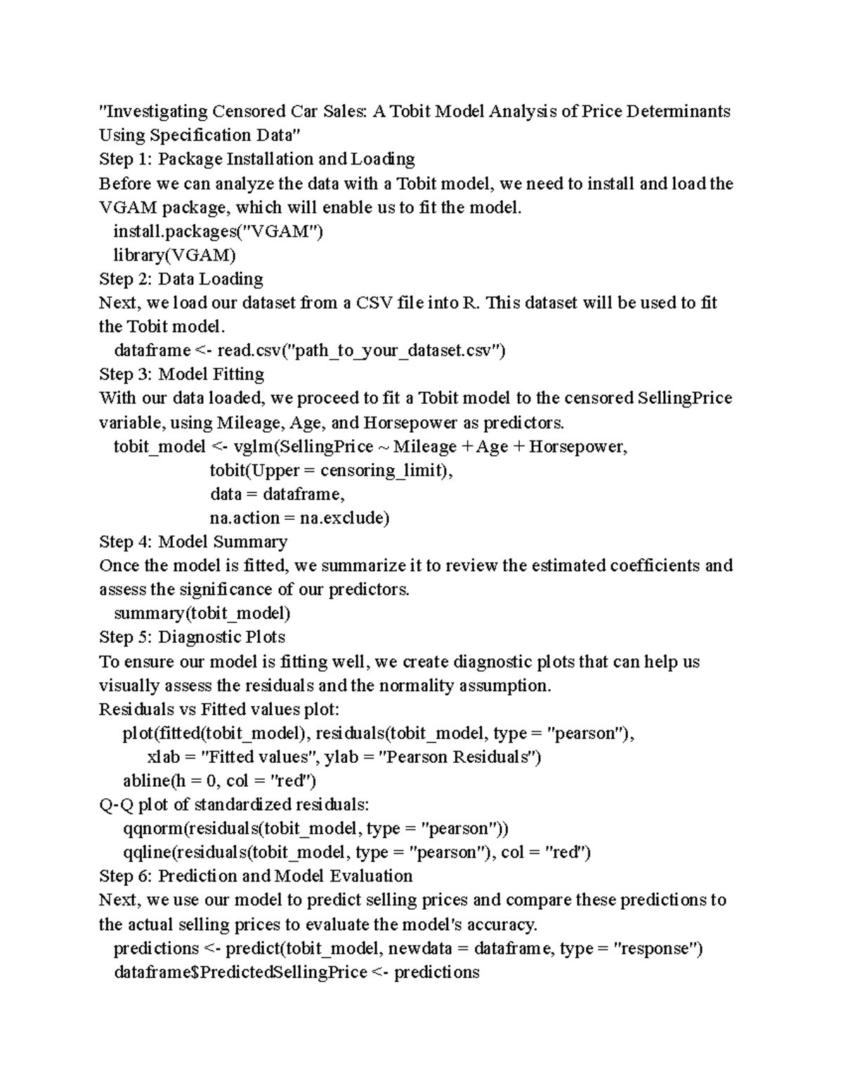 Tobit Model Analysis - RStudio - "Investigating Censored Car Sales: A Tobit Model Analysis of ...