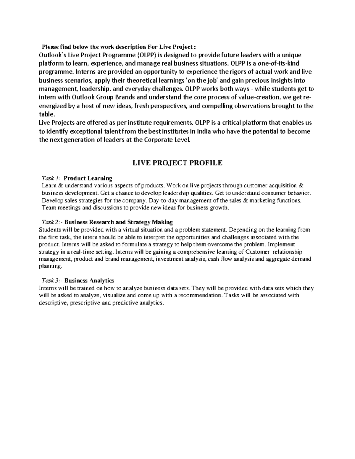 OLPP Description of Roles - Please find below the work description For ...