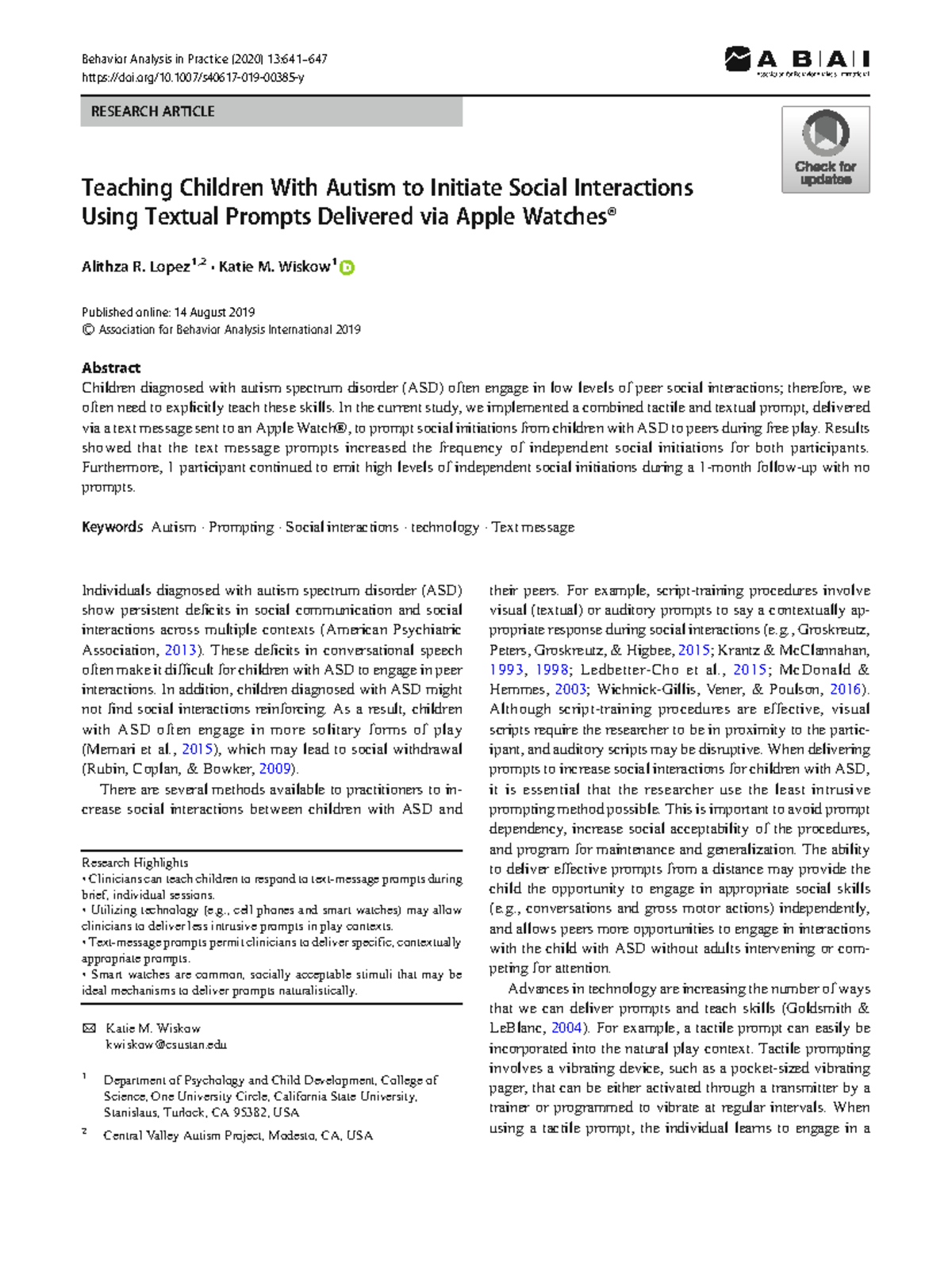 Article 1 - Teaching Children with ASD to Initiate Social Interactions ...