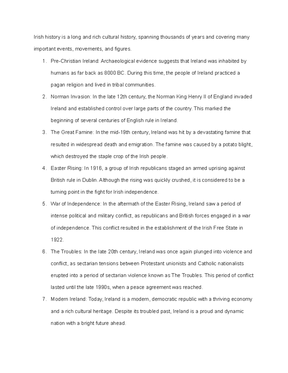 Irish History Notes 1 - Irish history is a long and rich cultural ...
