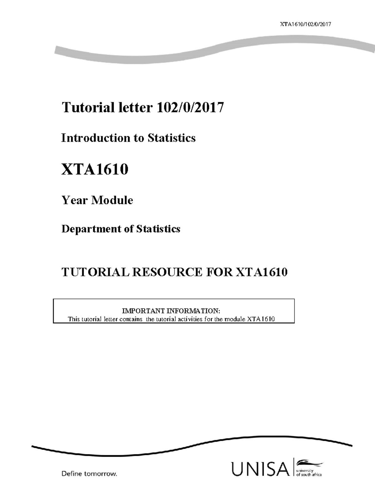 TUTORIAL LETTERS FOR 2017 CONTAINS THE ASSIGNMENT QUESTIONS AND THE ...