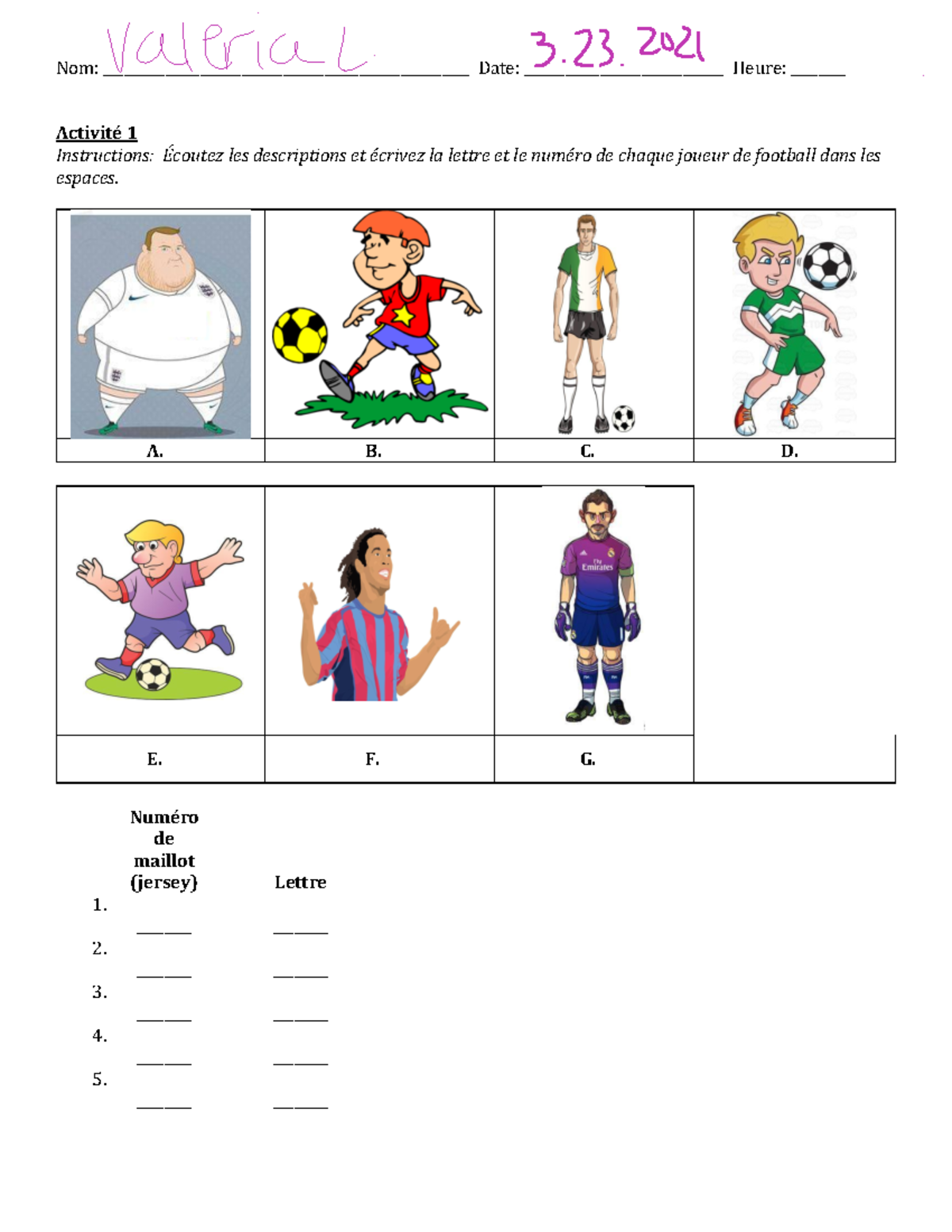 Les descriptions physiques leçon 2 HS - Nom