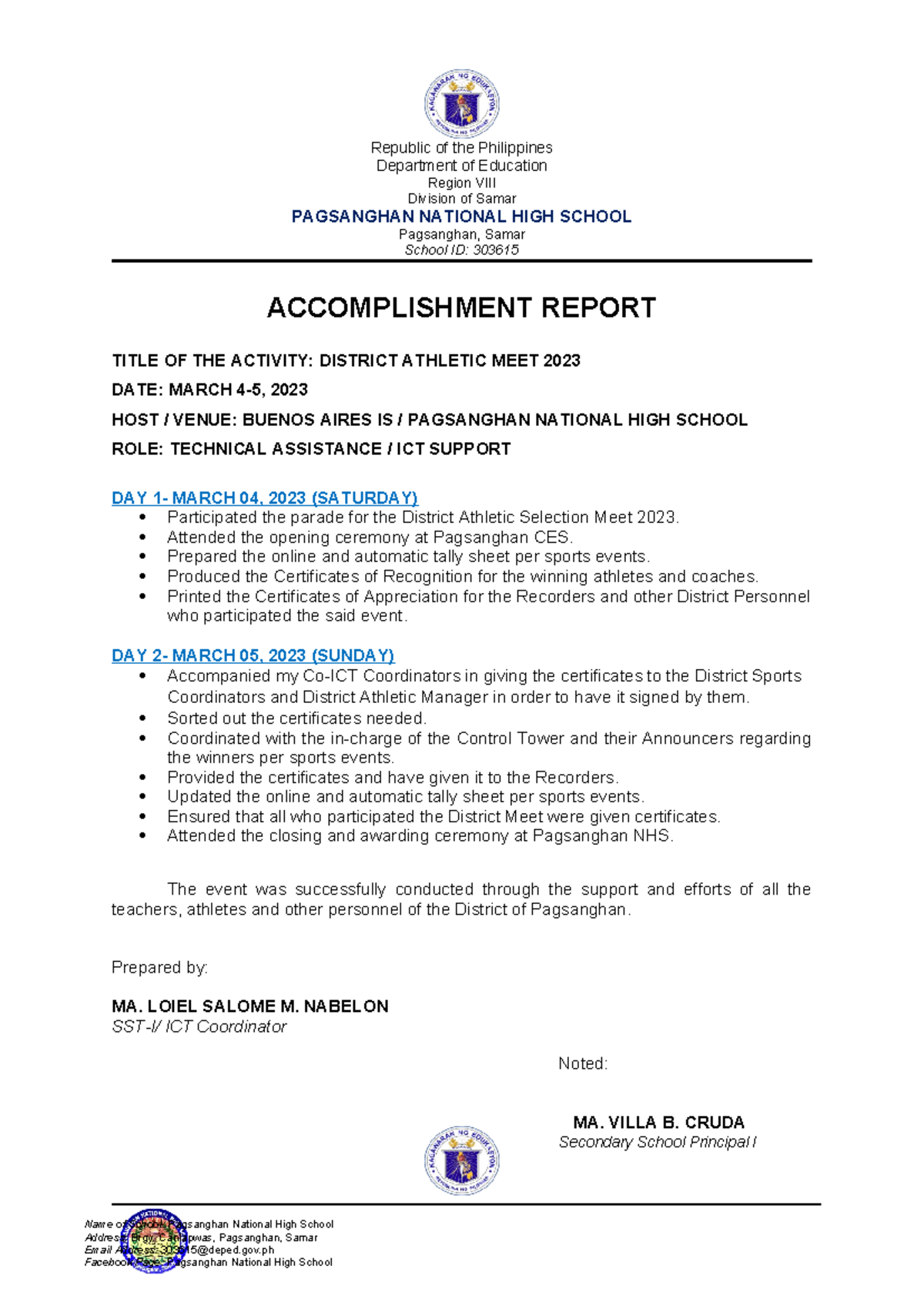 Accomplishment-Report-District-Unit-SPAA - SAM - Name of School ...