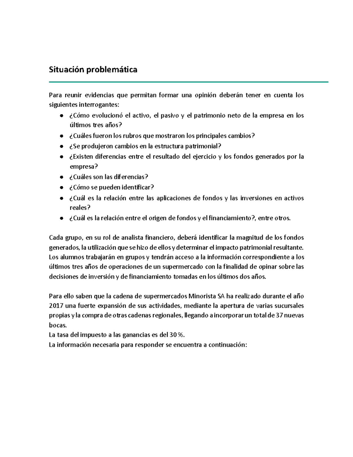 TP1 - Situación problemática - Situación problemática Para reunir ...