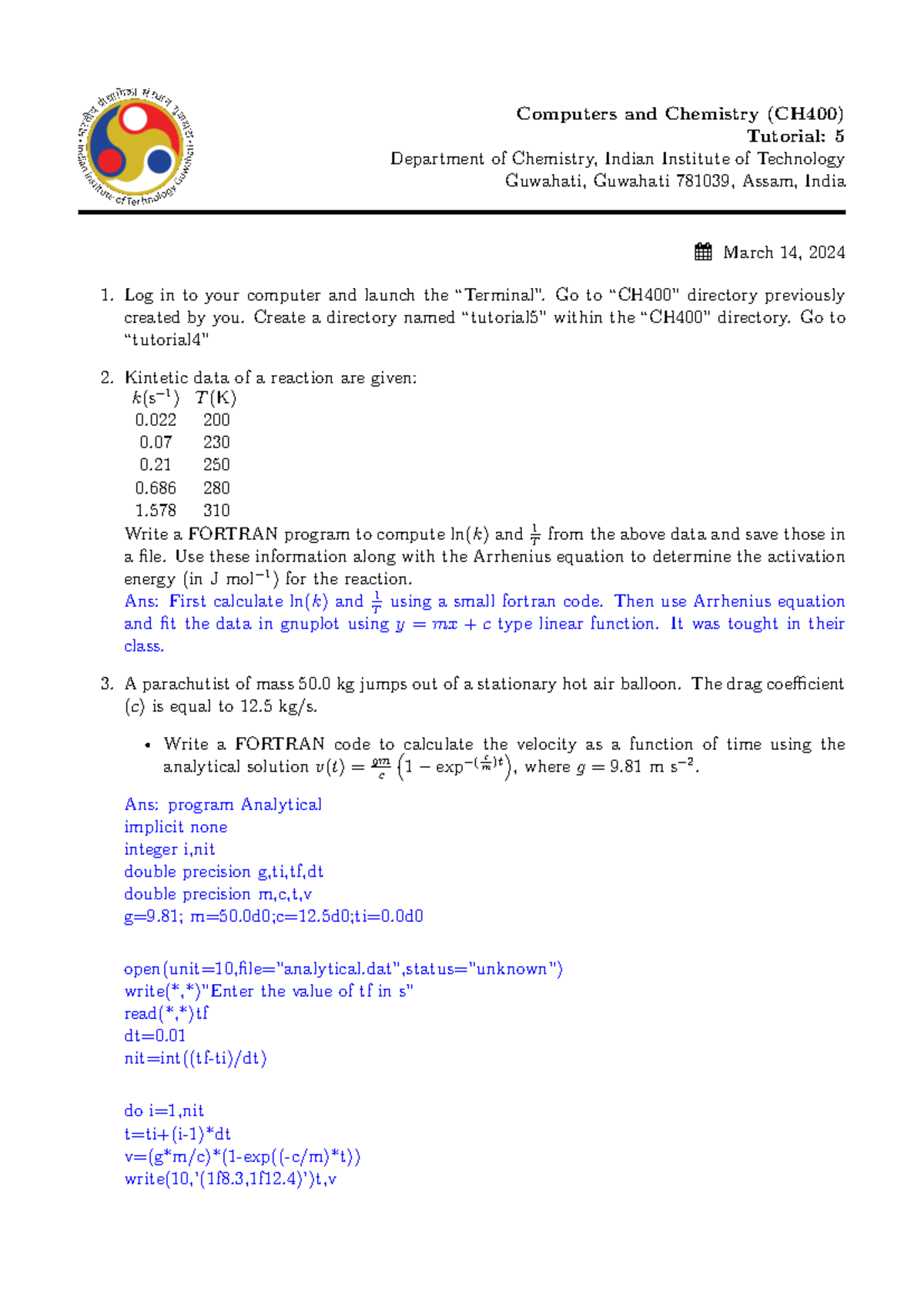 Tut5 ch400 ans - Tutorial - Computers and Chemistry (CH400) Tutorial: 5 ...