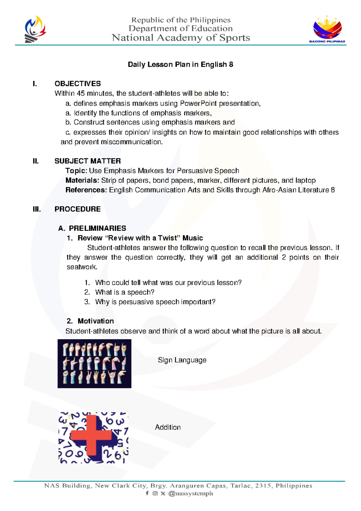 DLP- Template- English - Daily Lesson Plan in English 8 I. OBJECTIVES ...
