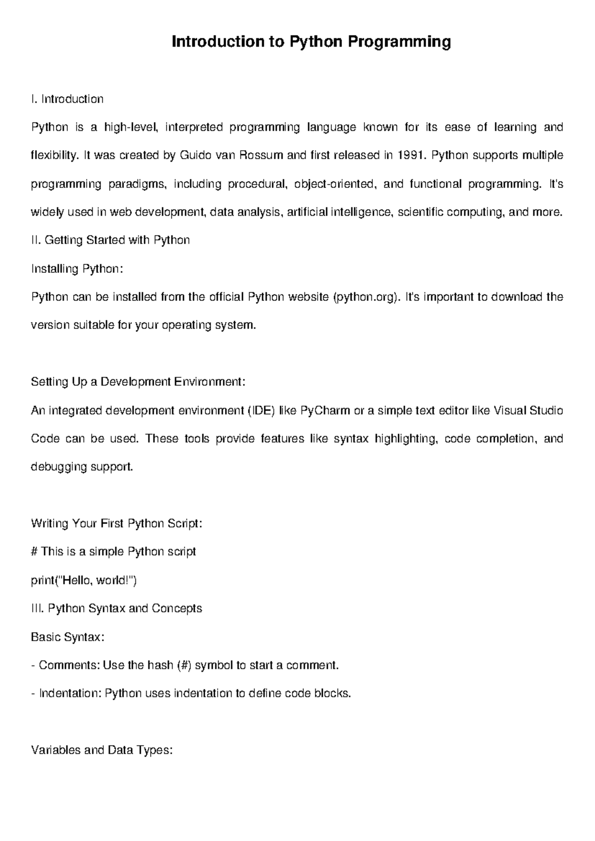 Introduction To Python Programming Introduction Python Is A High 8975