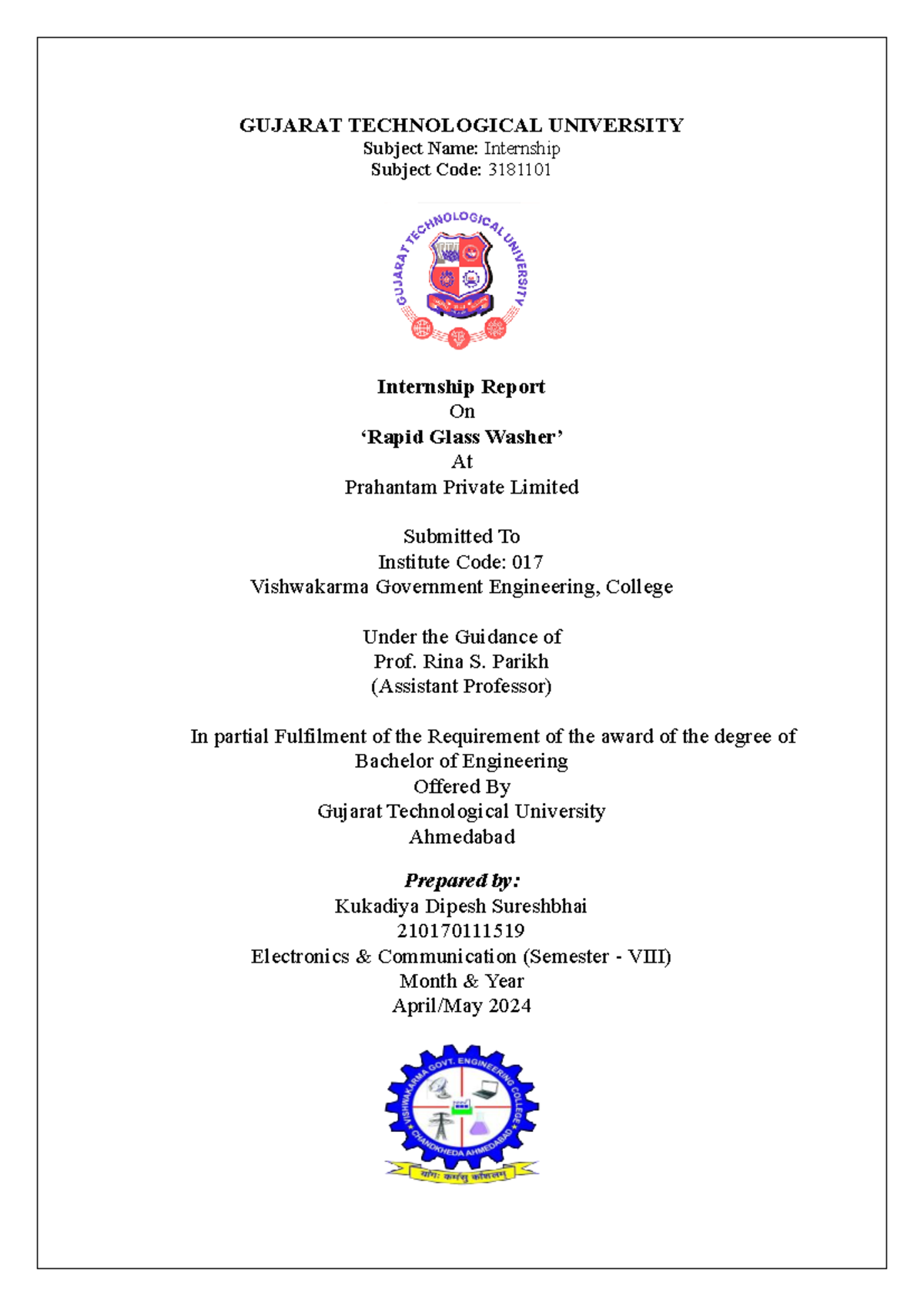 Gujarat Technological University - GUJARAT TECHNOLOGICAL UNIVERSITY ...