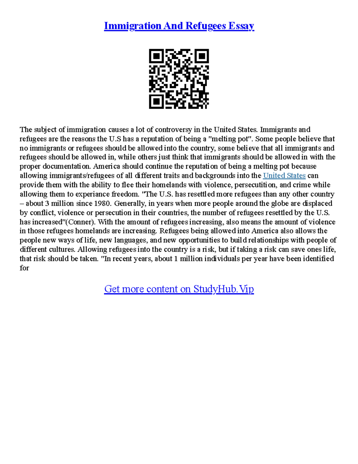 Essay About Immigration - Immigration And Refugees Essay The subject of ...