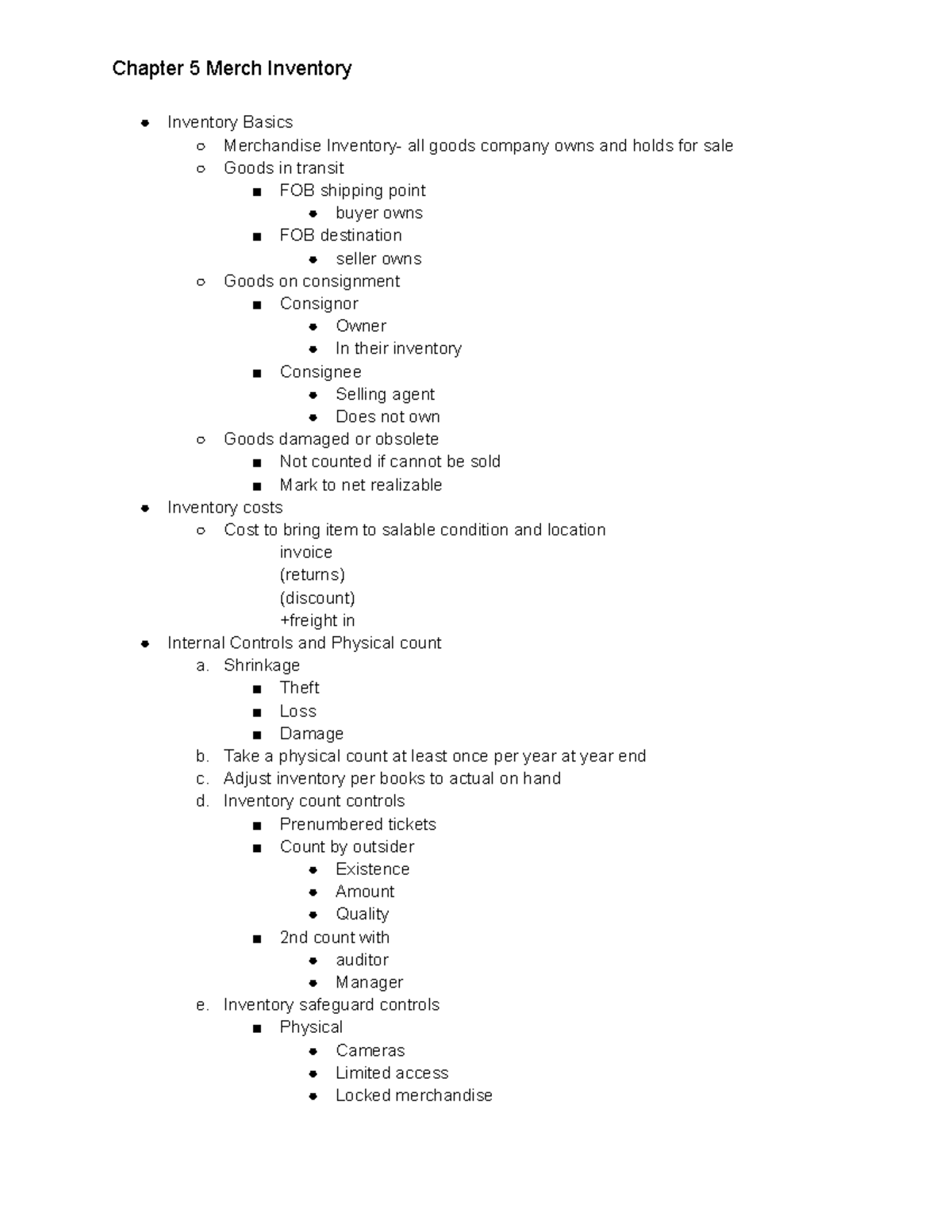 Accy 201- Ch 5 in class notes - Inventory Basics Merchandise Inventory ...