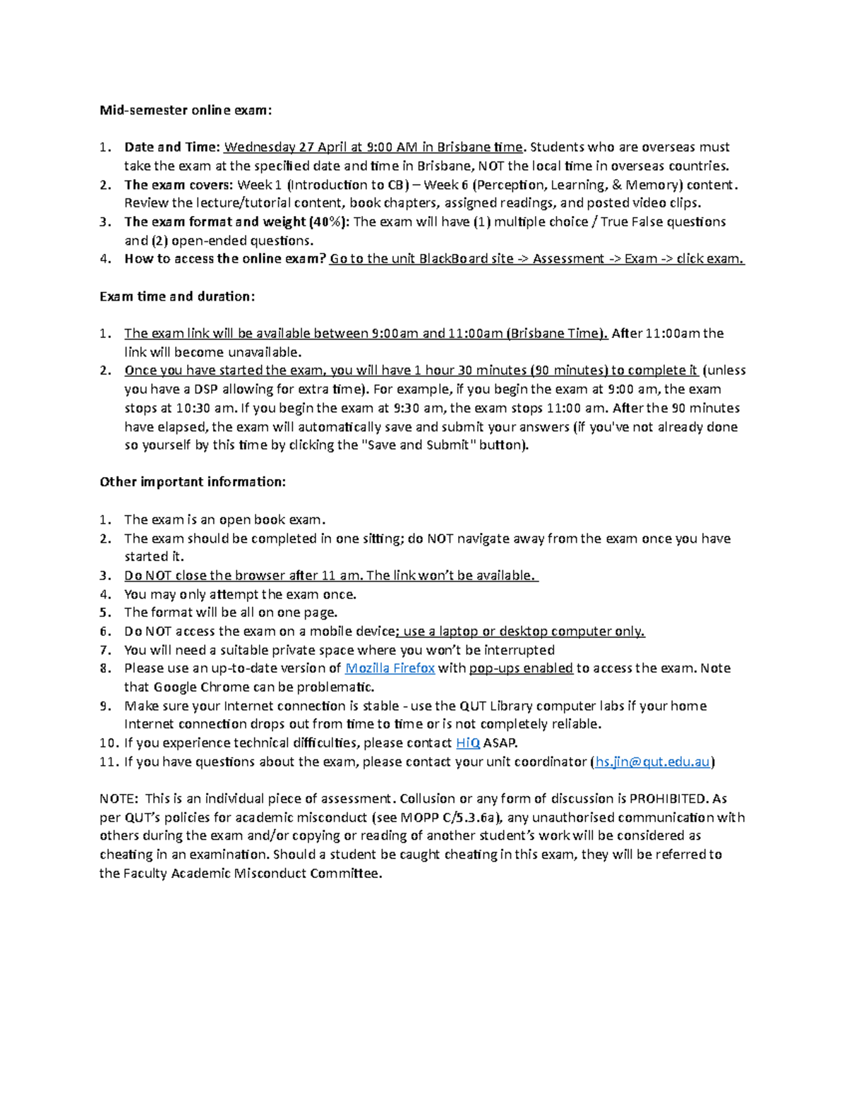 AMB200 exam instructions - Mid-semester online exam: Date and Time ...