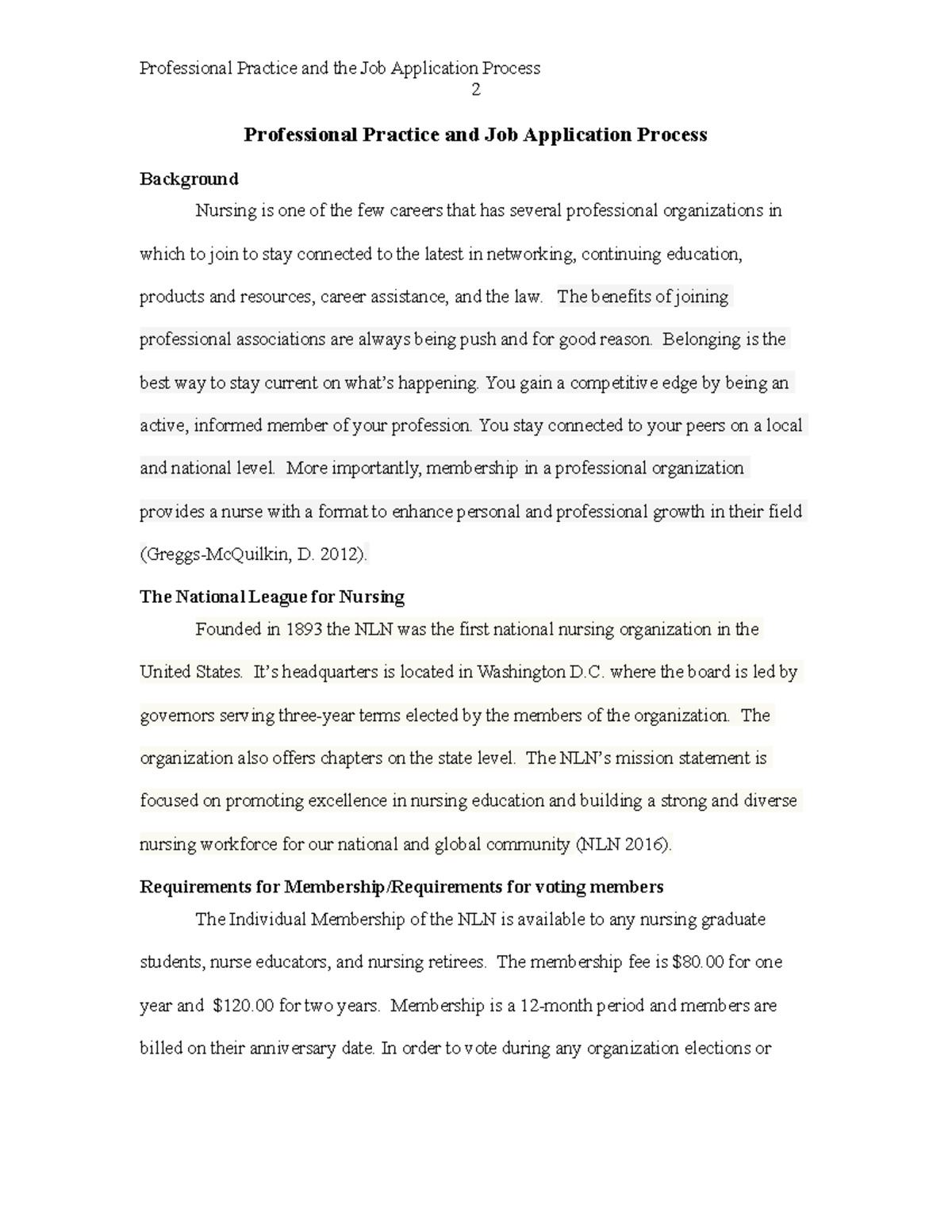 Professional practice and job application process - 2 Professional ...