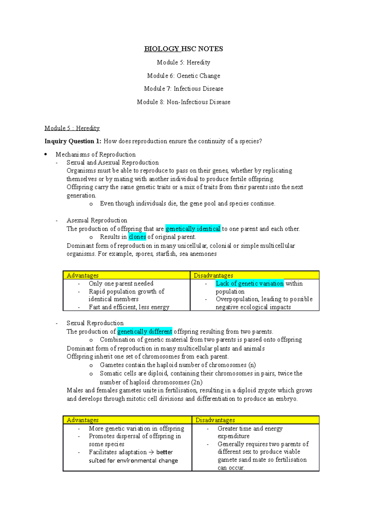 Biology - HSC Notes - BIOLOGY HSC NOTES Module 5: Heredity Module 6 ...