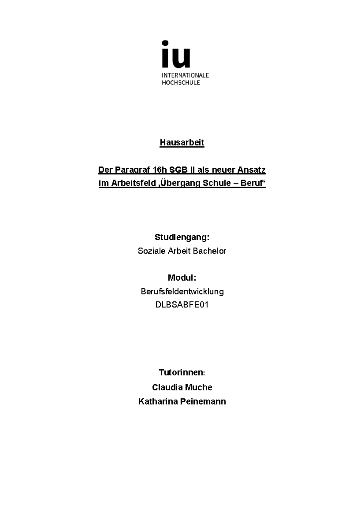 Der Paragraf 16h SGB II als neuer Ansatz im Arbeitsfeld ‚Übergang ...