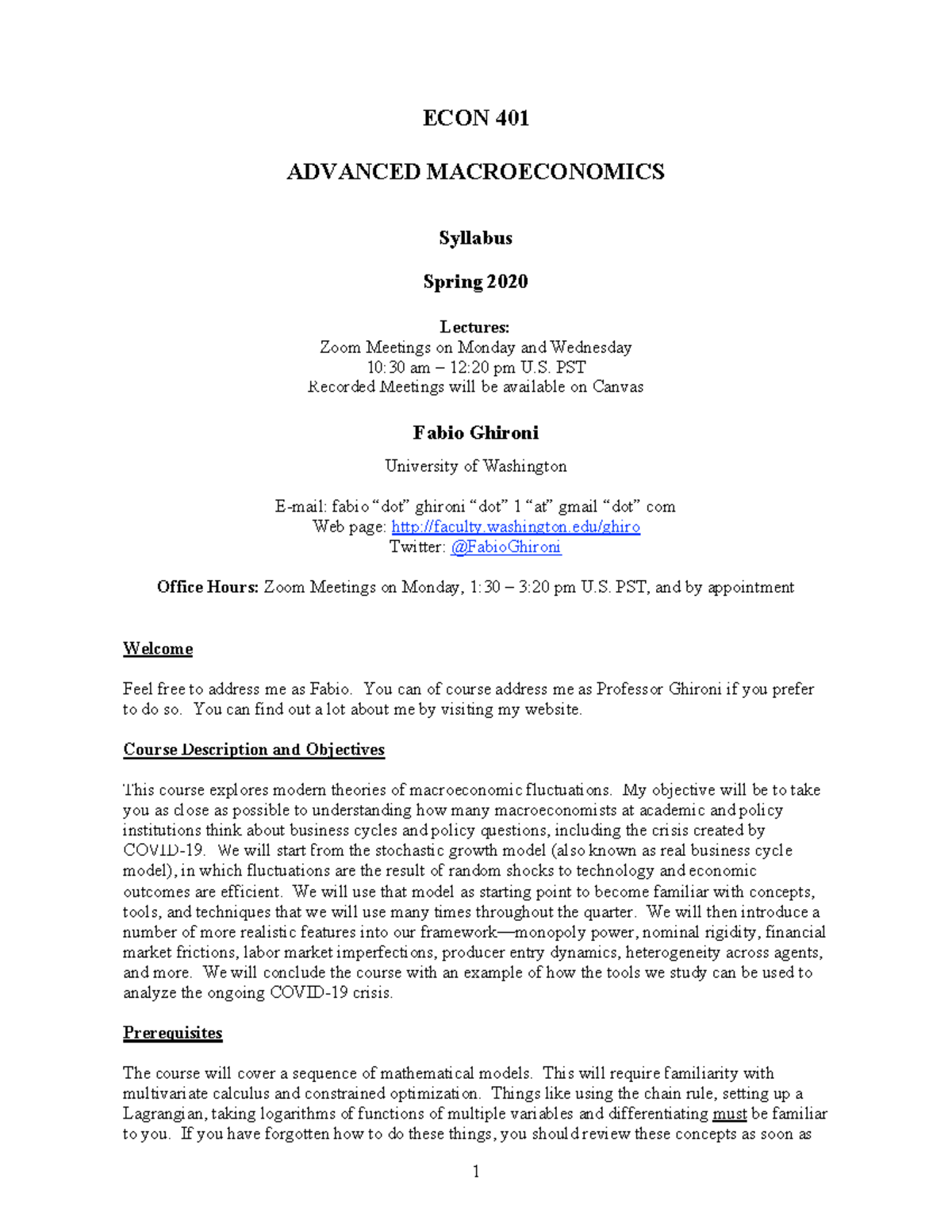 Advanced Macroeconomics Syllabus - Advanced UMacro Syllabus - ECON 401 ...
