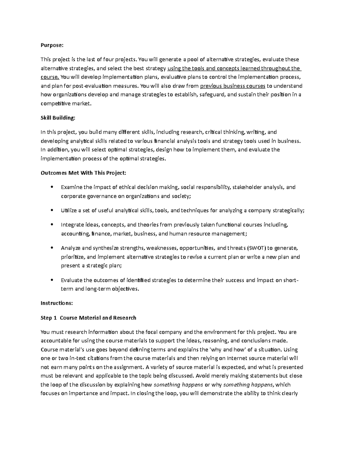 Assignment instructions project 4 strategic management requirements ...