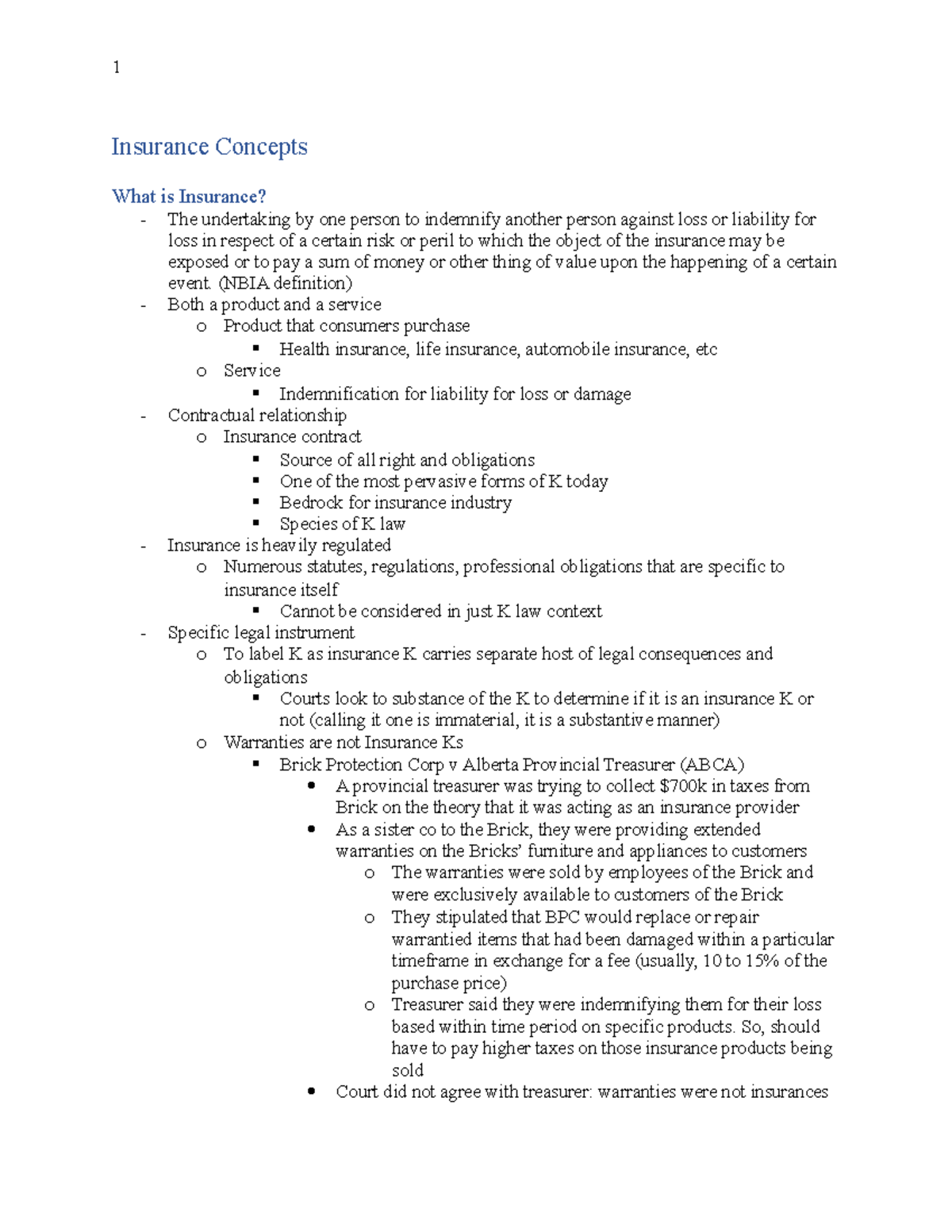 Comprehensive Insurance Notes - Insurance Concepts What is Insurance ...