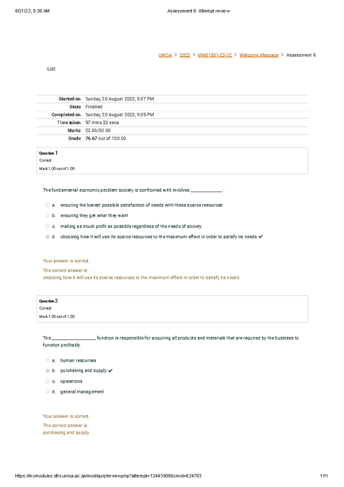 666279899 Assessment 6 Attempt Review - UNISA 2023 MNB1501-23-S2 ...