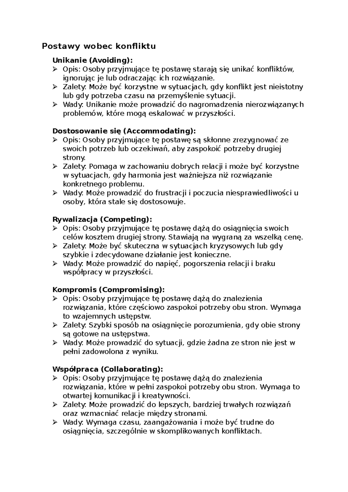 Interkulturowe - Postawy wobec konfliktu Unikanie (Avoiding): Opis ...