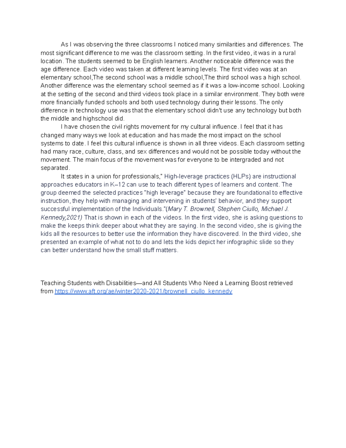 Task 1-3 - Task 2 SEL 3 - As I was observing the three classrooms I ...
