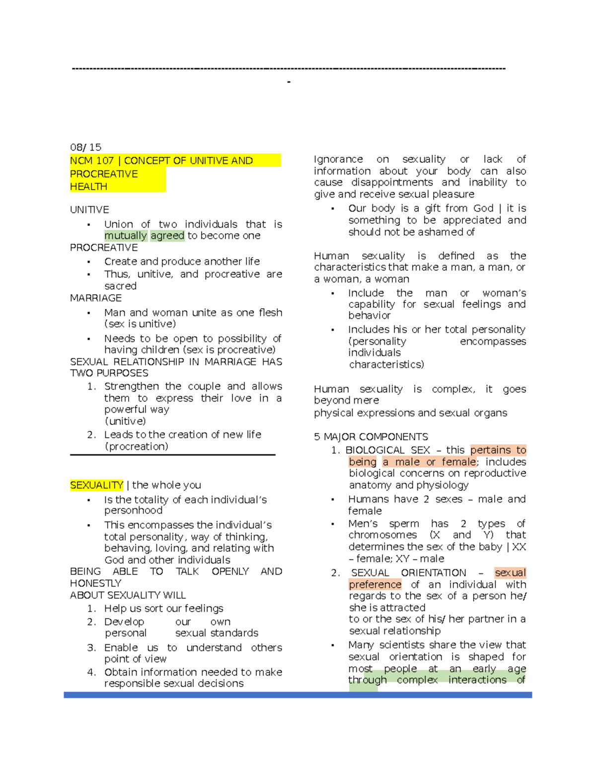 Concept OF Unitive AND Procreative Health - 08/ 15 NCM 107 | CONCEPT OF ...