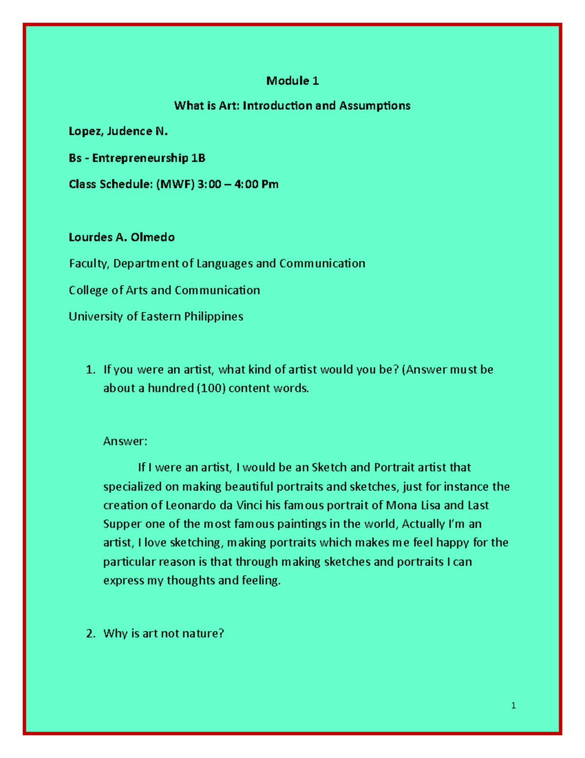 Module-1-Art - module - Module 1 What is Art: Introduction and Assumptions Lopez, Judence N. Bs ...