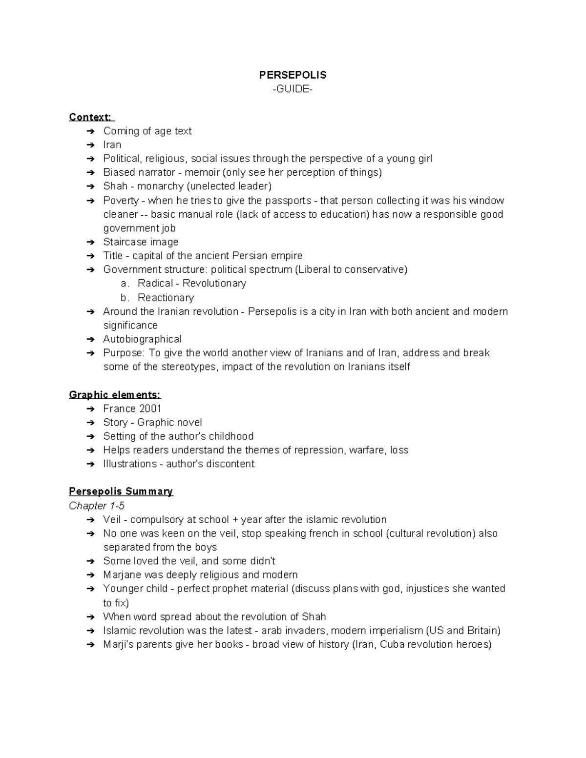 Persepolis - Revision - PERSEPOLIS -GUIDE- Context: Coming of age text ...