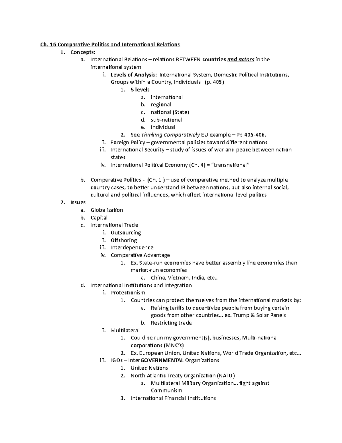 Ch 16 Comparative Politics & International Relations - Ch. 16 ...