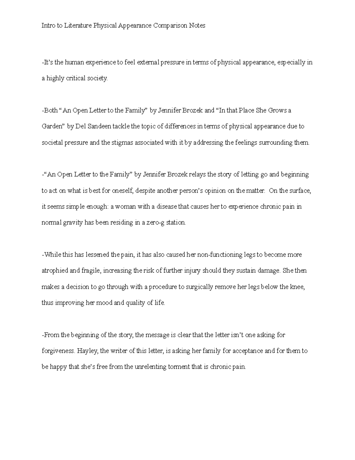 Intro to Literature Physical Appearance Comparison Notes -It’s the ...