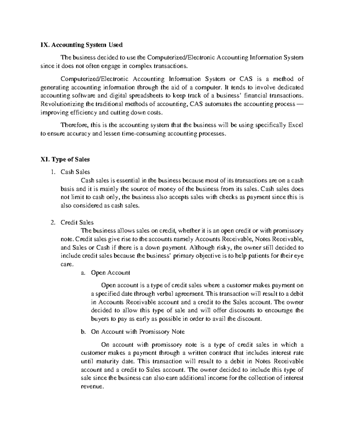 Accounting system used & Type of sales draft - IX. Accounting System ...