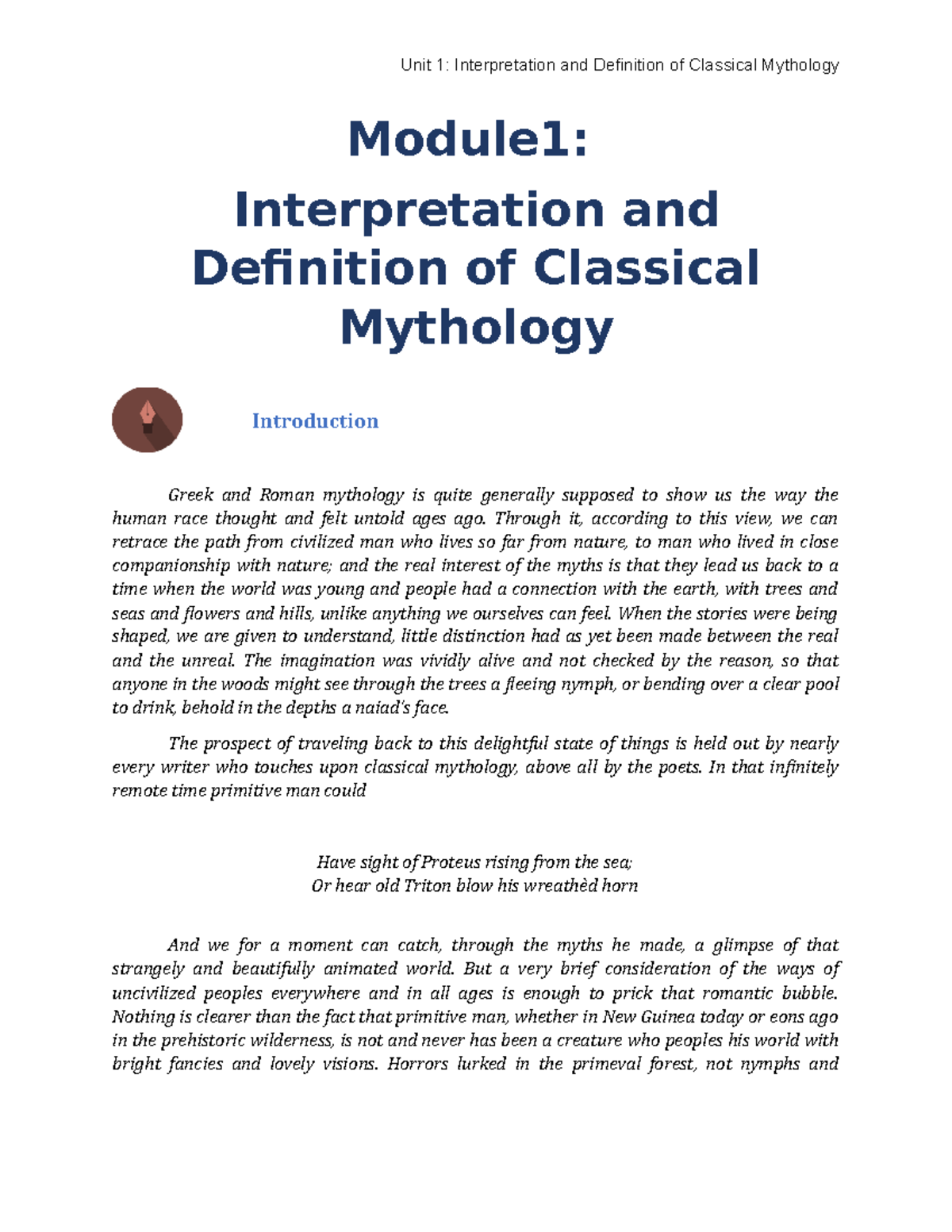 Module 1 Interpretation and Definition of Classical Mythology - Module1 ...