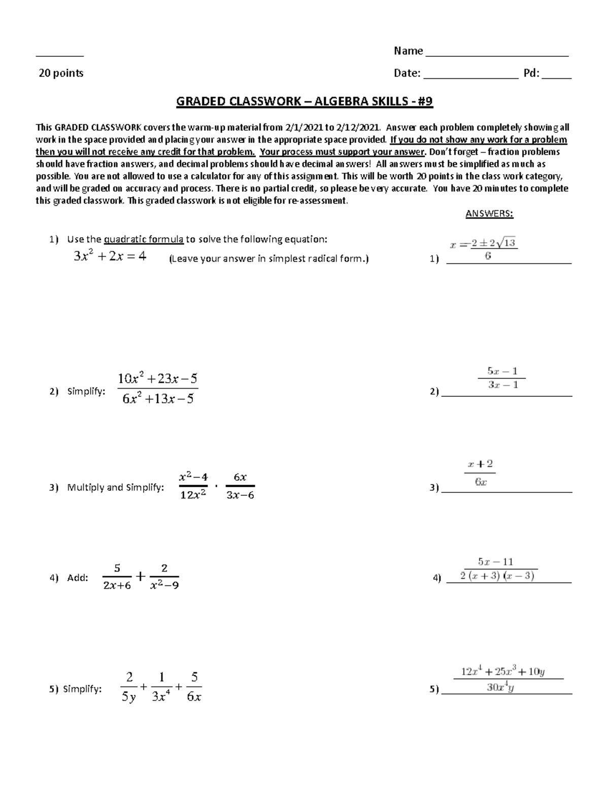 Huy Lam - GC- Alg Skills 9 - ________ Name ________________________ 20 ...