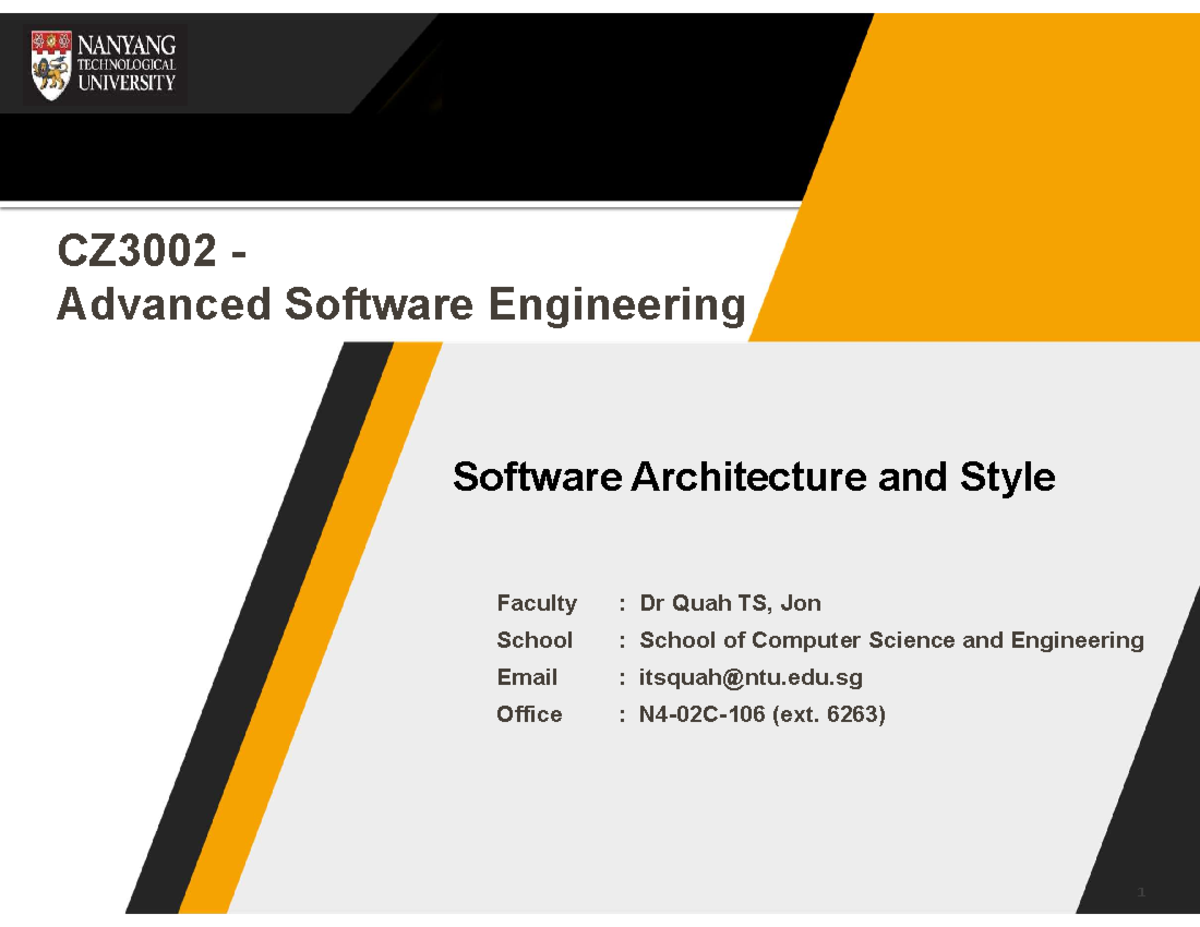 03 Software Architecture Design (used) - CZ3002 - Advanced Software ...