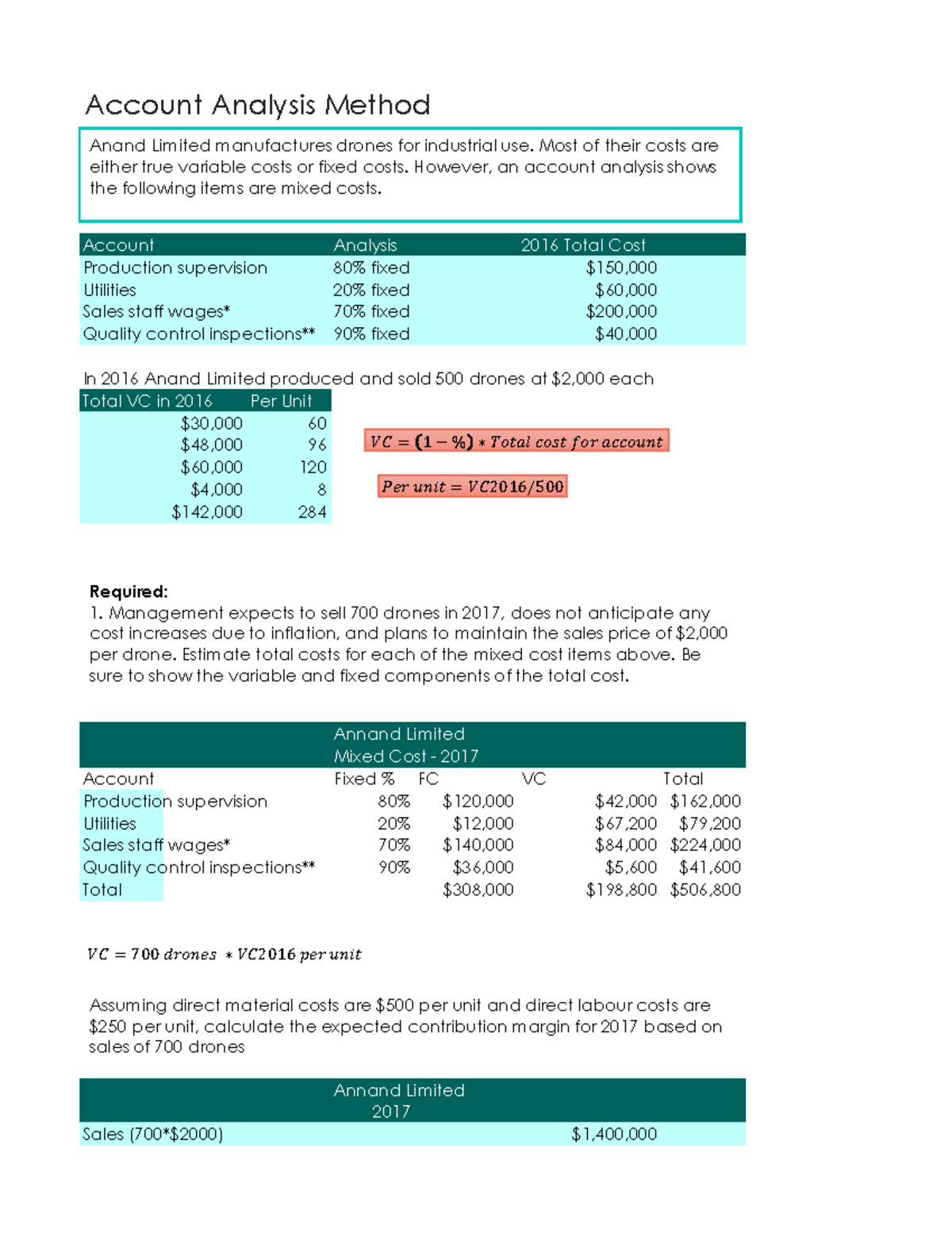 6 Answer For Textbook Questions Account Analysis Method Anand