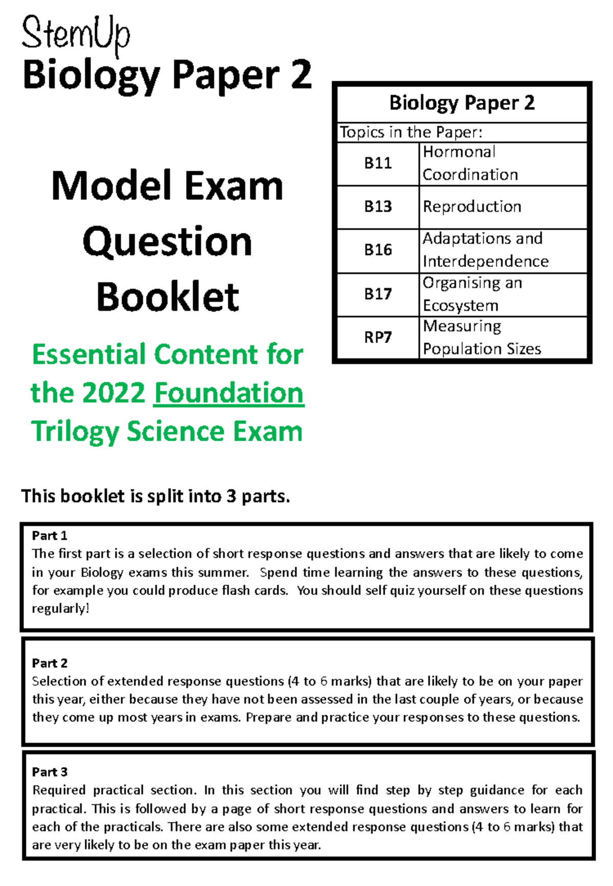 CS Biology F Paper 2 Model Answer Booklet - Biology Paper 2 Topics in ...