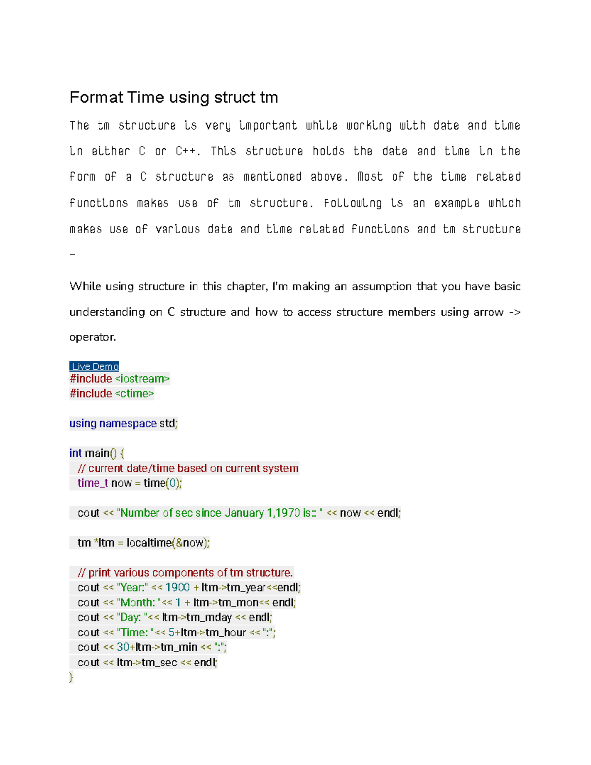 Format Time using structures - This structure holds the date and time ...