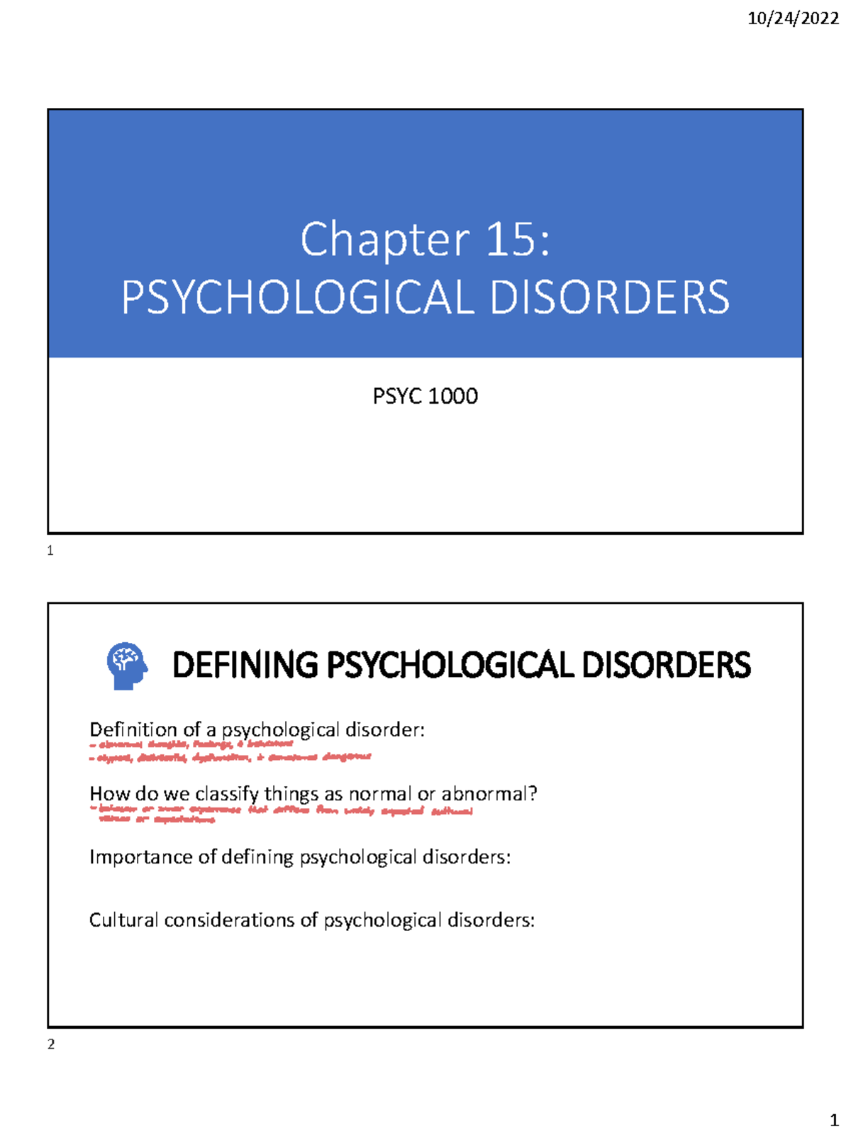 HM+Psychological+Disorders+PPT+Outline - Chapter 15: PSYCHOLOGICAL ...