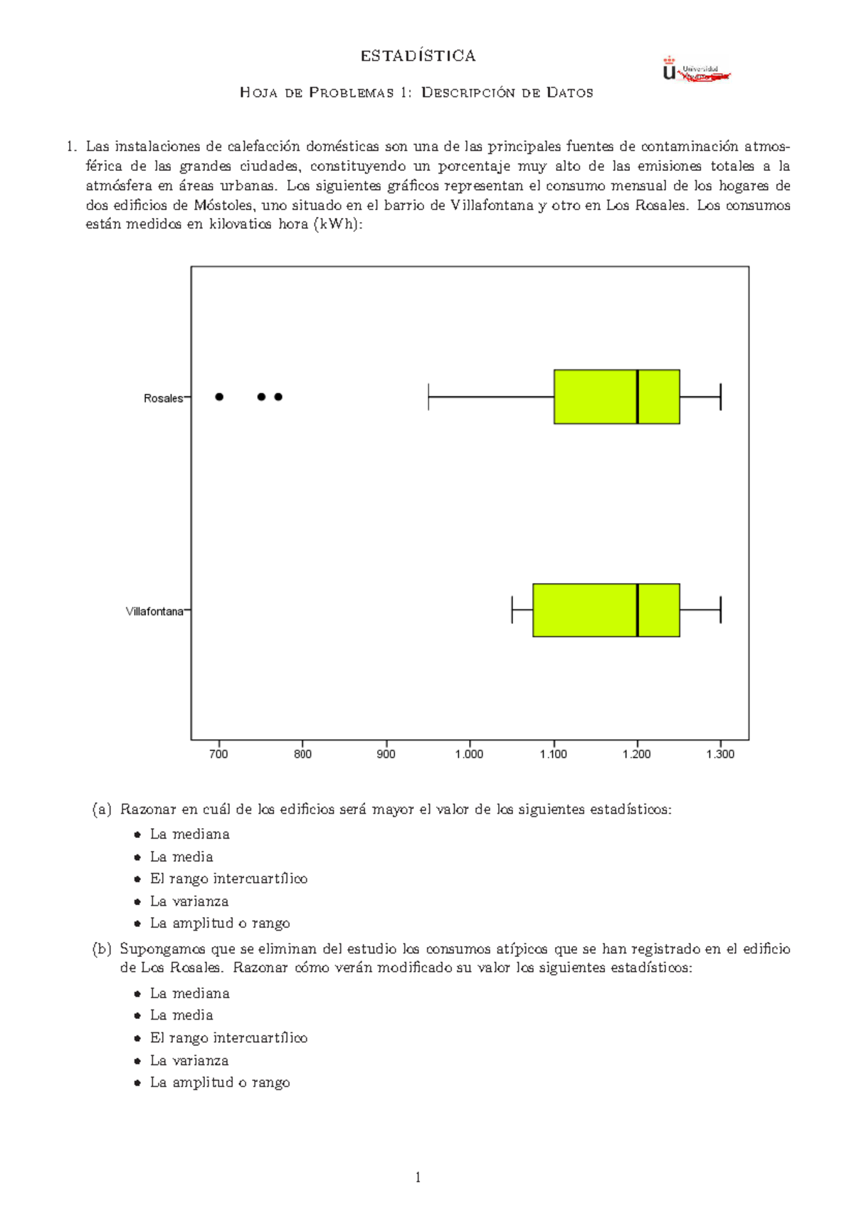 Estadística - Tema 1. Soluciones - ESTAD ́ISTICA Hoja de Problemas 1: Descripcion de Datos ́ Las ...