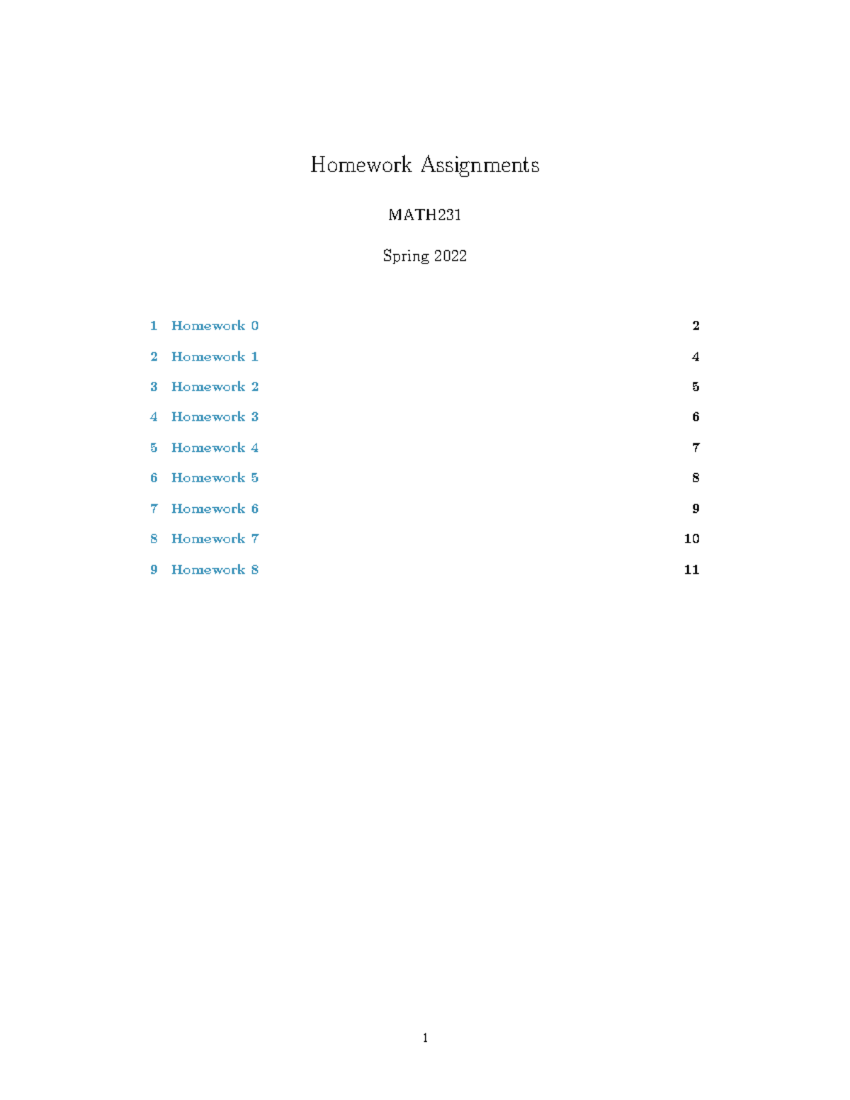 MATH231 Spring 2022 Homework - Homework Assignments - MATH Spring 1 Homework 2 Homework 3 ...