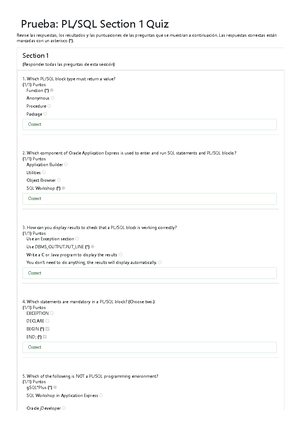 Prueba de la sección 1 de PL SQL 2 - Prueba: Section 1 Quiz Revise las ...