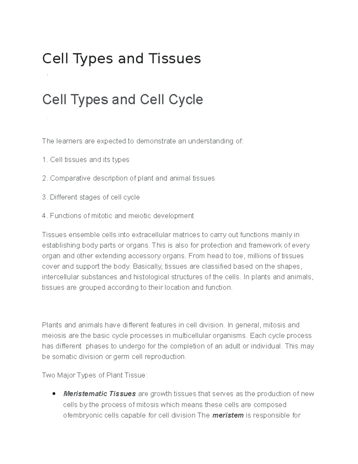 GEN BIO CELL Types AND Tissues - Cell Types and Tissues Cell Types and ...