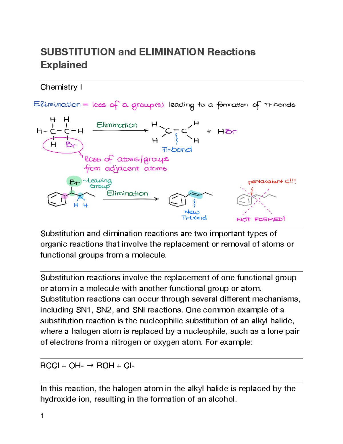 Substitution and Elimination Reactions Explained - SUBSTITUTION and ...